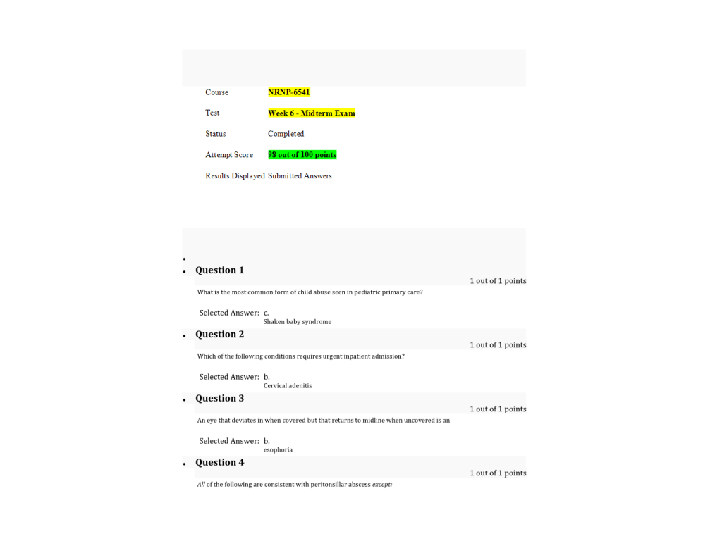 NRNP 6541 Week 6 Midterm Exam (98% Correct Summer Qtr) | Course Resources NRNP 6541 Week 6 Midterm Exam (98% Correct Summer Qtr) | Course Resources