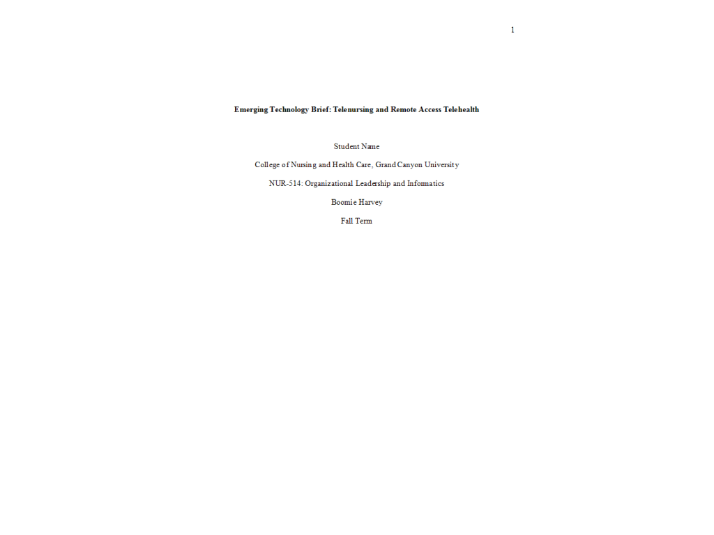 NUR 514 Topic 6 Assignment; Emerging Technology Brief | Course Resources NUR 514 Topic 6 Assignment; Emerging Technology Brief | Course Resources