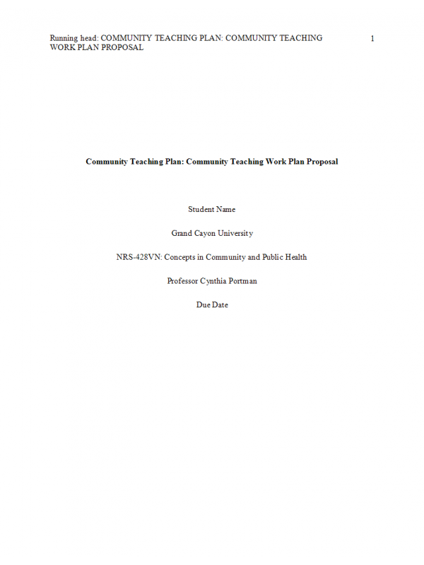 NRS 428VN Topic 3 Assignment; Benchmark - Community Teaching Plan ...