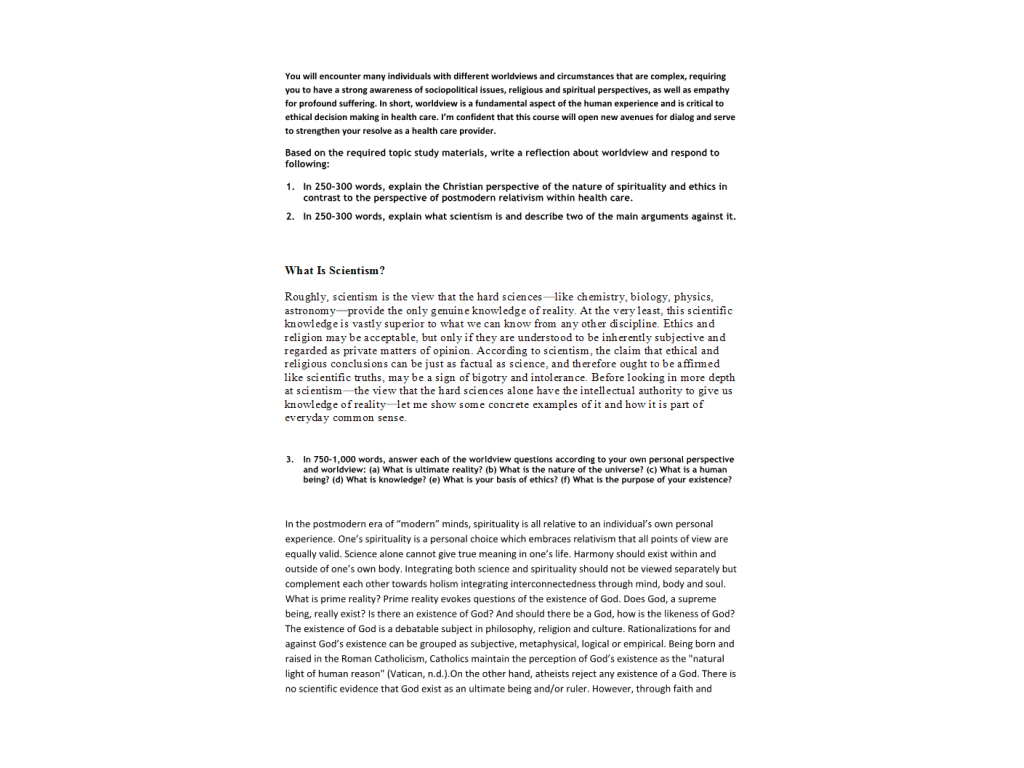 PHI 413V Topic 1 Assignment; Worldview & Personal Inventory | Course ... PHI 413V Topic 1 Assignment; Worldview & Personal Inventory | Course ...