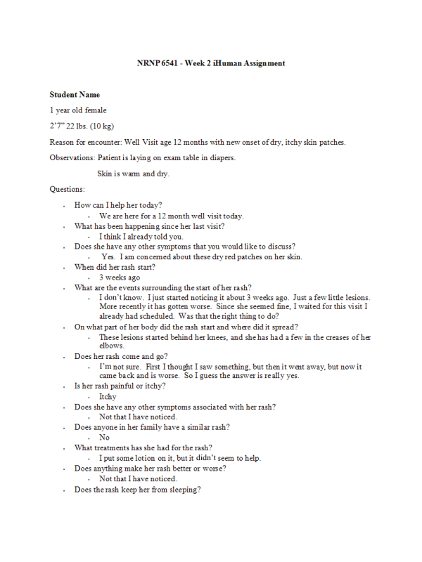 NRNP 6541 Week 2 iHuman Assignment - Rosa Perez | Course Resources NRNP 6541 Week 2 iHuman Assignment - Rosa Perez | Course Resources