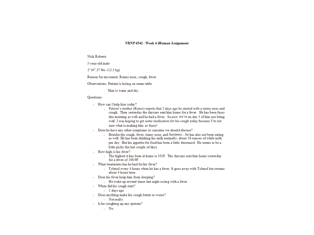 NRNP 6541 Week 4 iHuman Assignment - Nick Roberts | Course Resources NRNP 6541 Week 4 iHuman Assignment - Nick Roberts | Course Resources