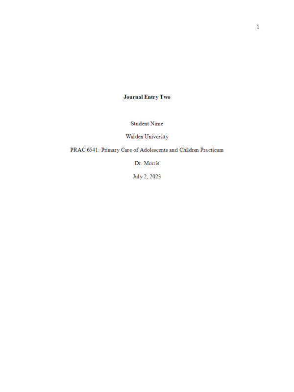 PRAC 6541 Week 5 Assignment; Journal Entry 2 | Course Resources PRAC 6541 Week 5 Assignment; Journal Entry 2 | Course Resources